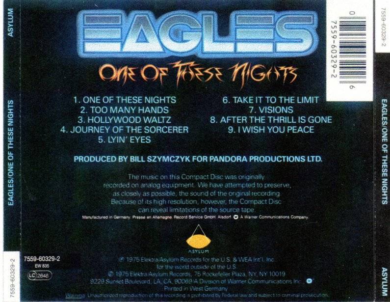 The Eagles One Of These Nights : Back | CD Covers | Cover Century ...